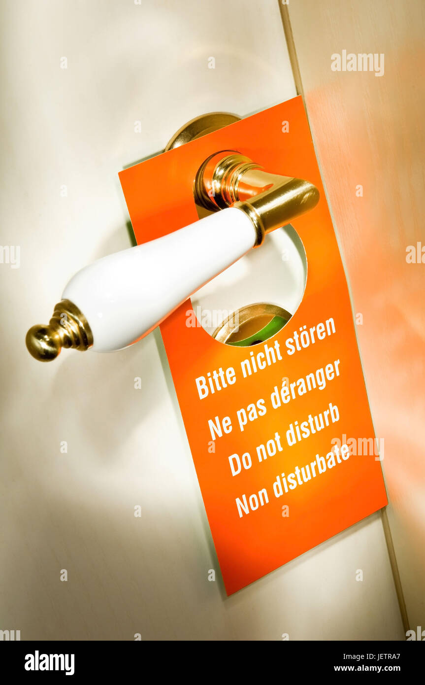 "Sign ""Request do not interfere"" in a white hotel room door with ...