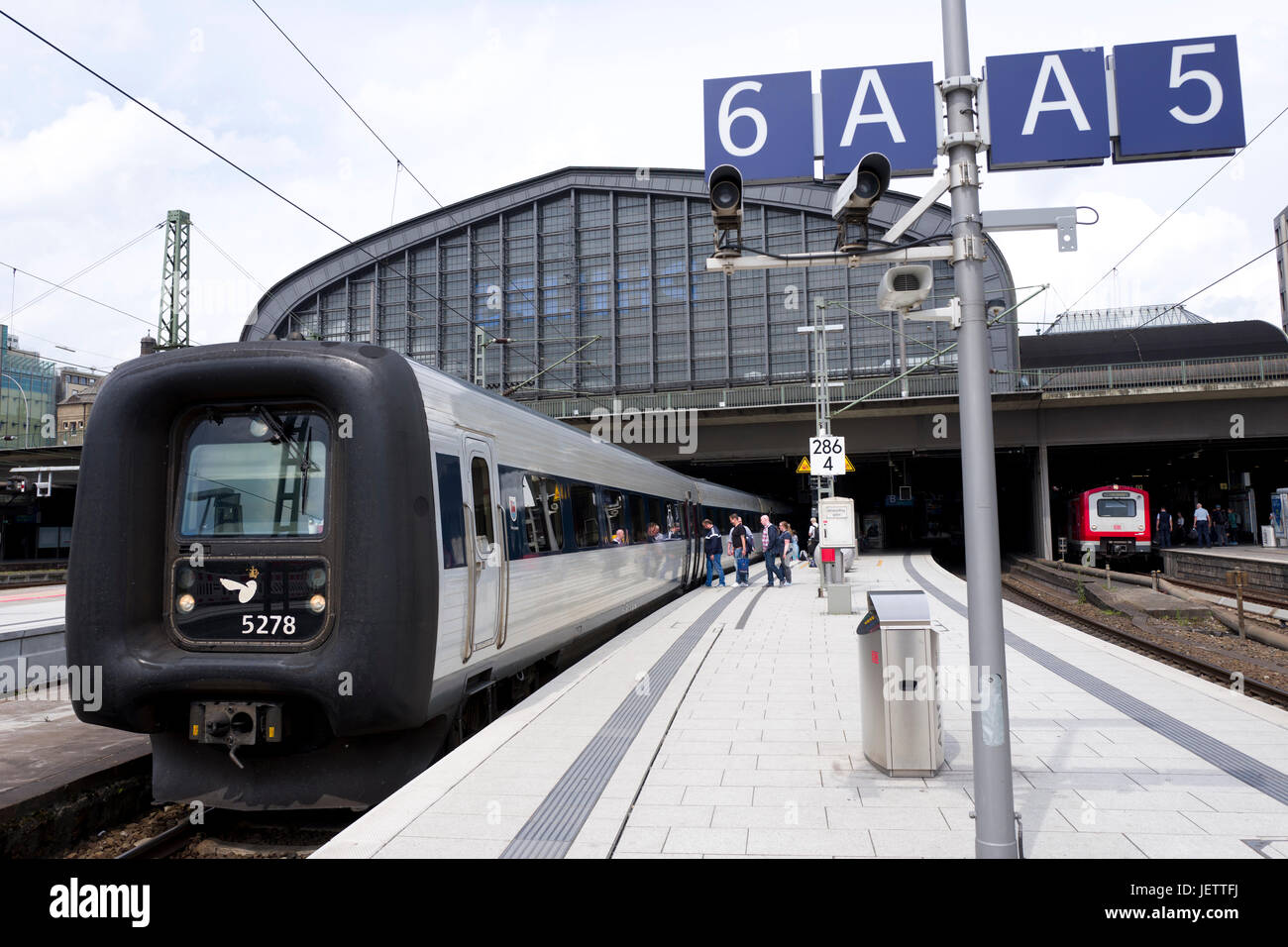 Danish train waiting at Hamburg station Stock Photo - Alamy