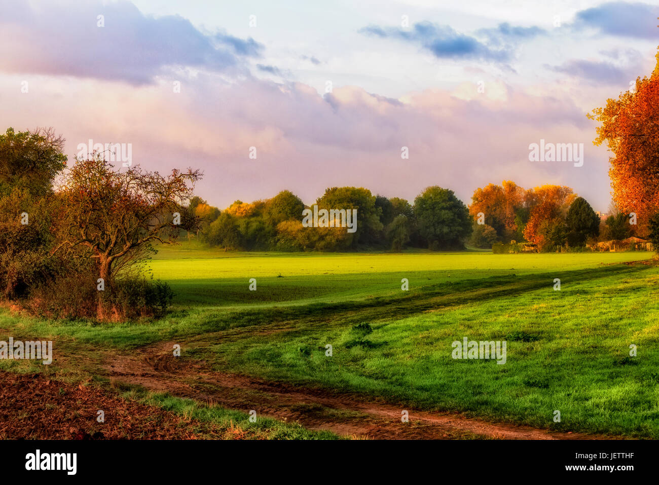 Rural Fine Art Autumn Water-Colored Sunrise in warm color tones and ...