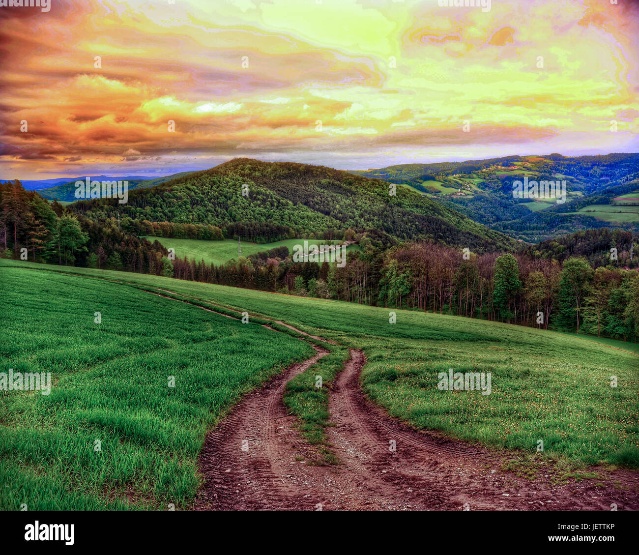 Fine art scenic color impressionistic outdoor image of an idyllic green ...