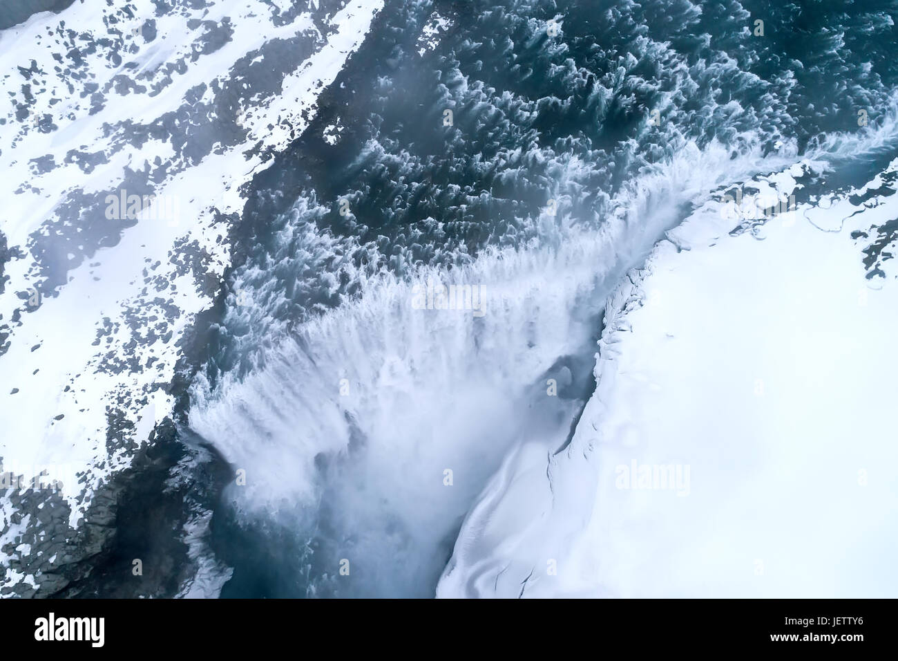 Aerial flight with drone over the famous Dettifoss is a waterfall in ...