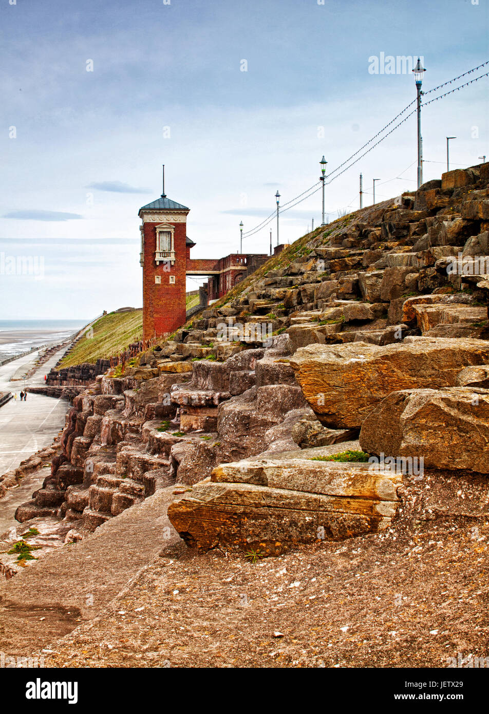 Blackpool North Shore cliffs at Uncle Tom's Cabin - in portrait Stock ...
