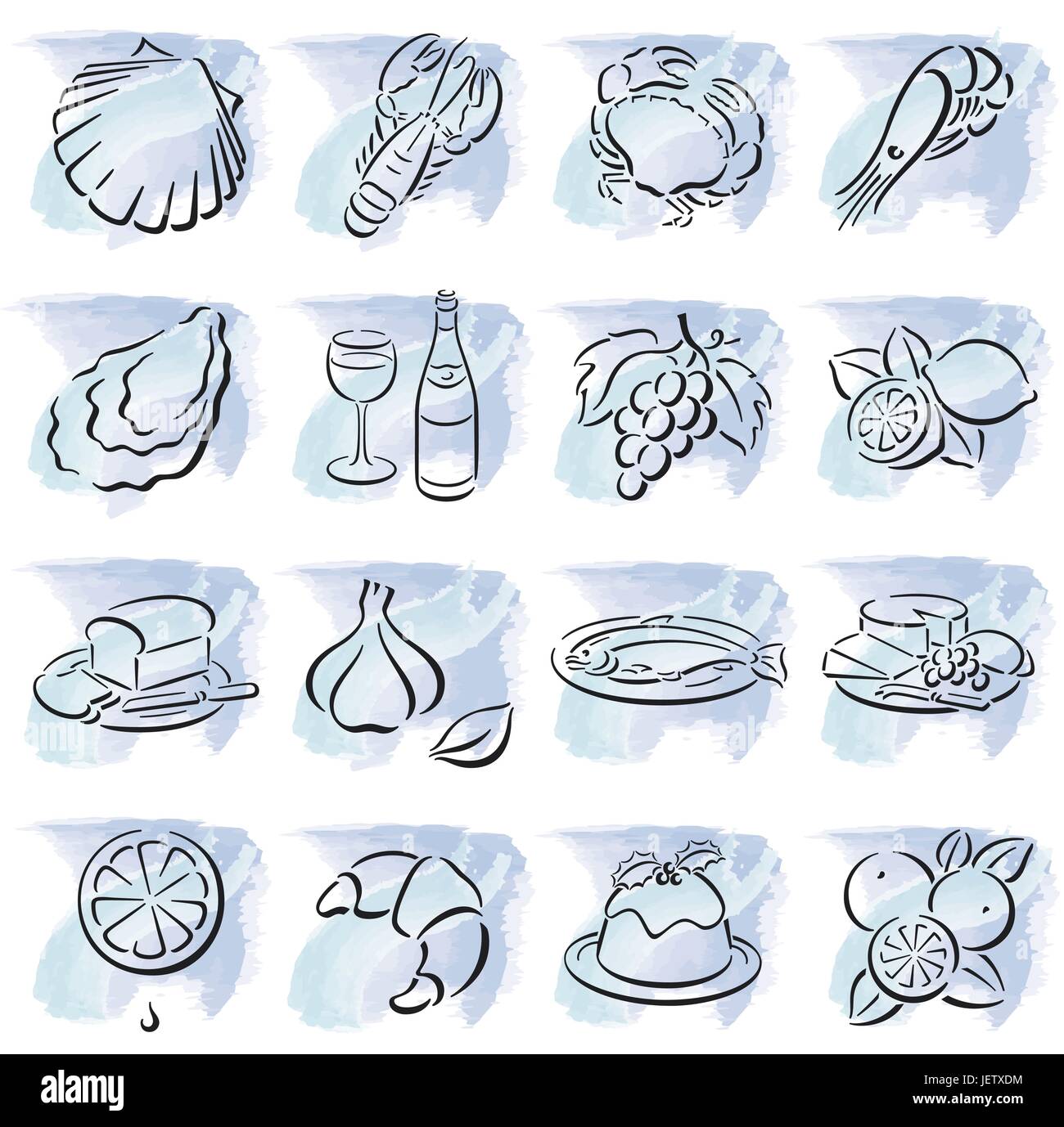 light blue blobs with food symbols - indemnified illustrations Stock ...