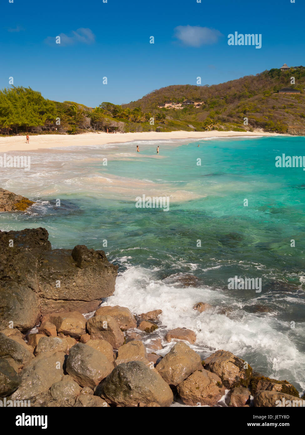 Macaroni Beach Mustique with its white sands and azure blue water Stock ...