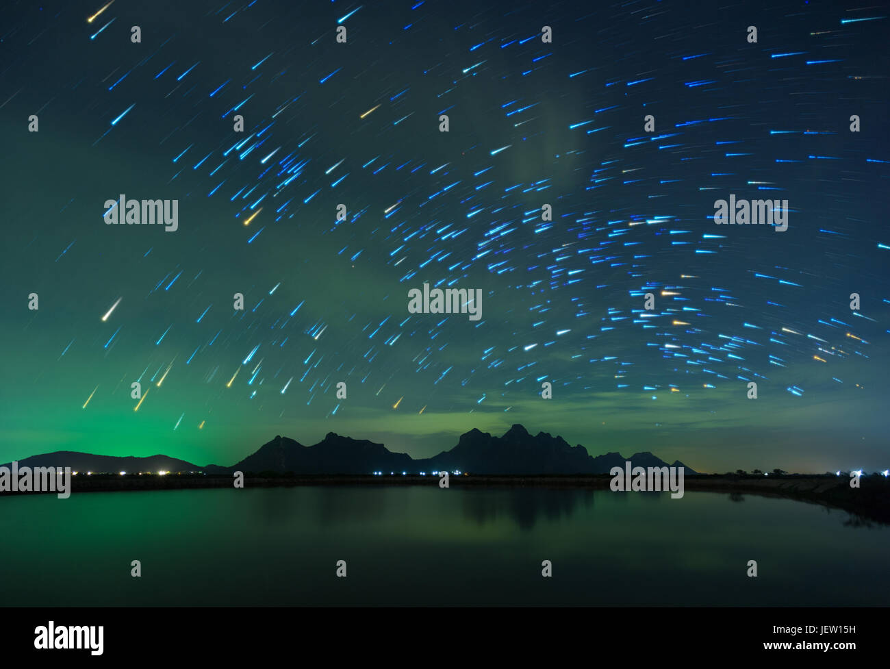 Beautiful Night Starry sky with Rising star trail over the mountain ...