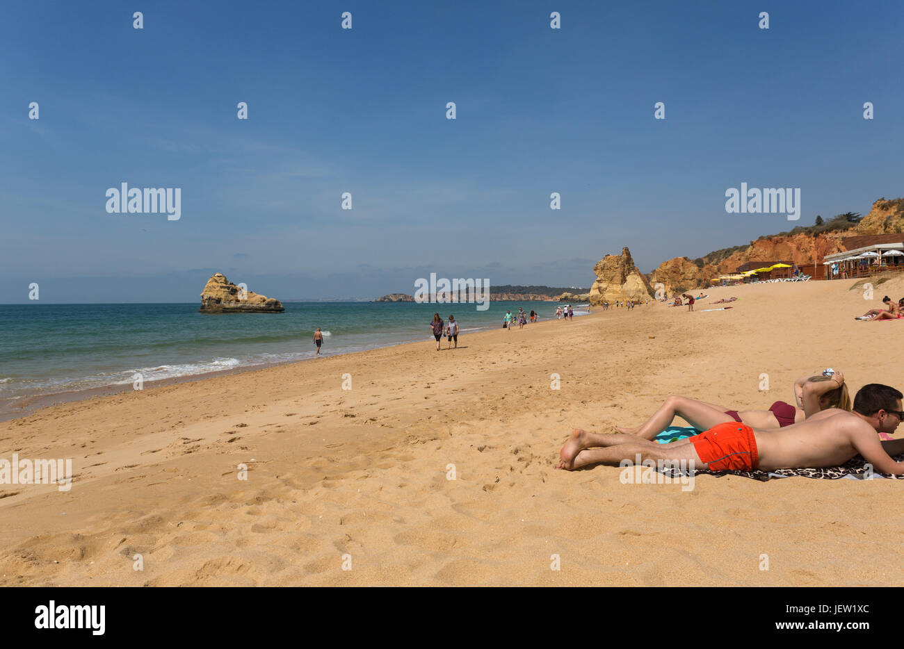 PRAIA DA ROCHA, PORTUGAL - APRIL 25, 2017: People at the famous beach ...