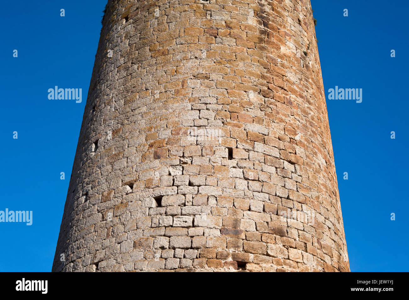 Cylindrical stone tower in San Pere de Pals, Catalonia, Spain Stock ...