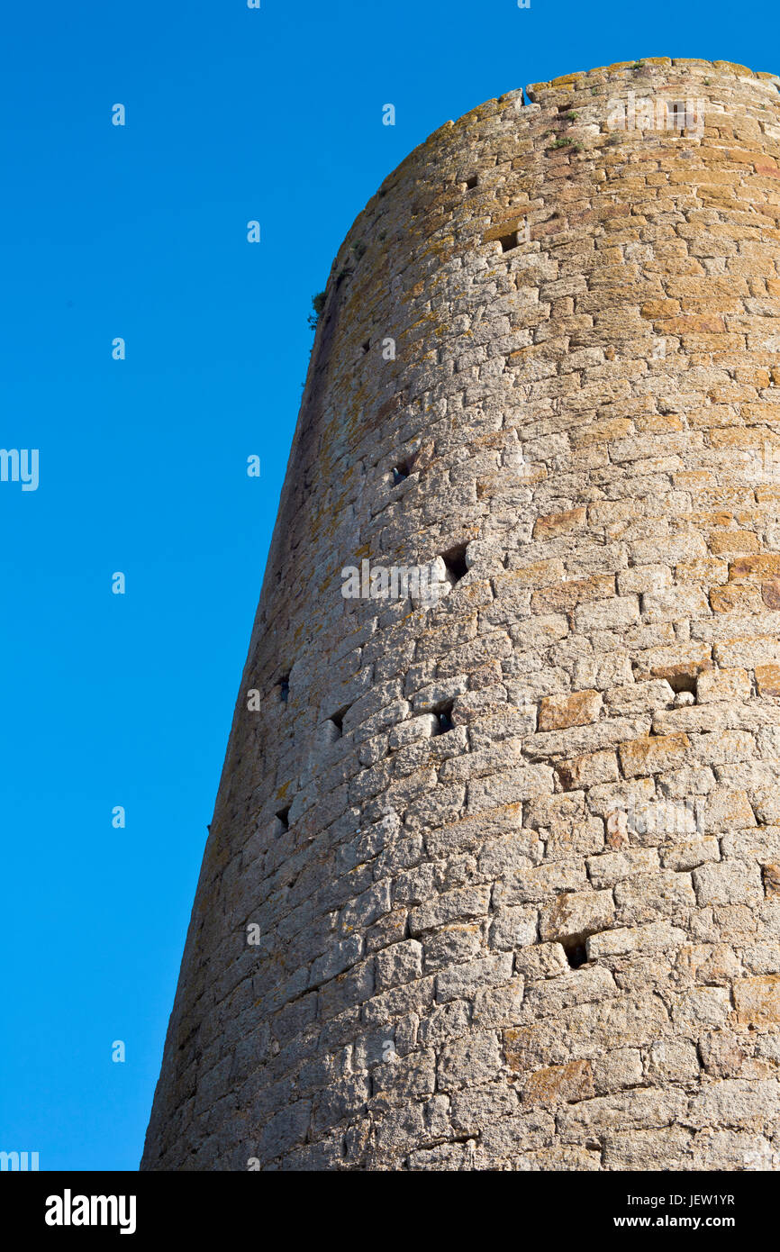 Cylindrical stone tower in San Pere de Pals, Catalonia, Spain Stock ...