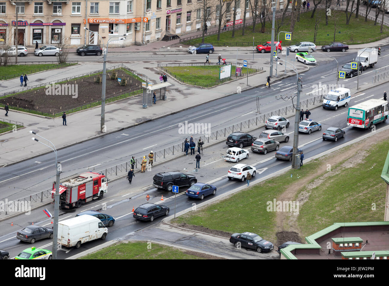 ST.PETERSBURG, RUSSIA-CIRCA MAY, 2017: Car accident is on Leninsky ...