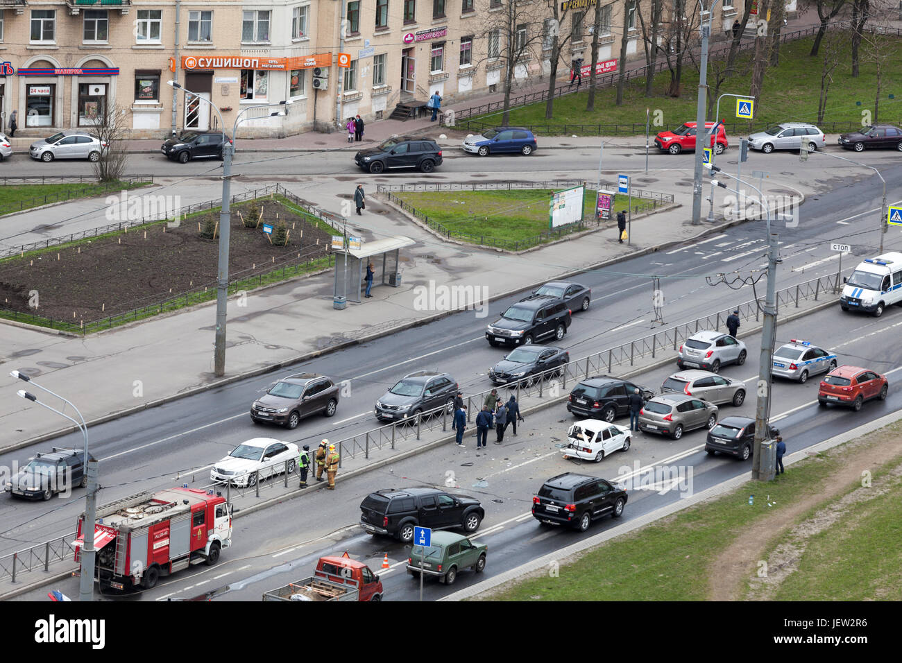 ST.PETERSBURG, RUSSIA-CIRCA MAY, 2017: Crash between several vehicles ...