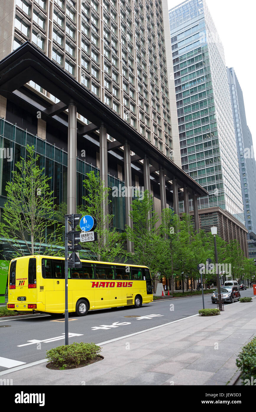 TOKYO, JAPAN - CIRCA APR, 2013: Tourist Hato passenger yellow bus ...