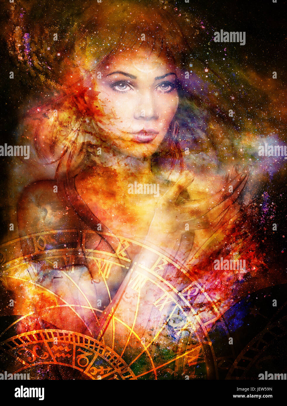 Goddess Woman in Cosmic space and zodiac Stock Photo - Alamy