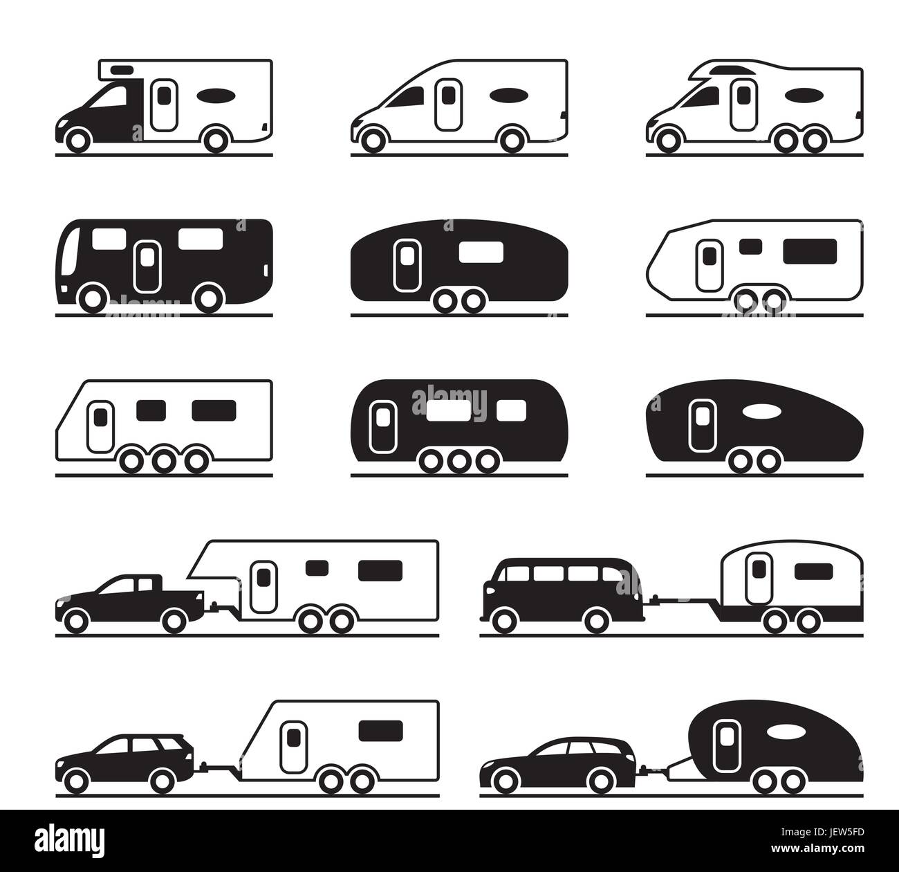Different caravans and campers - vector illustration Stock Vector Image ...