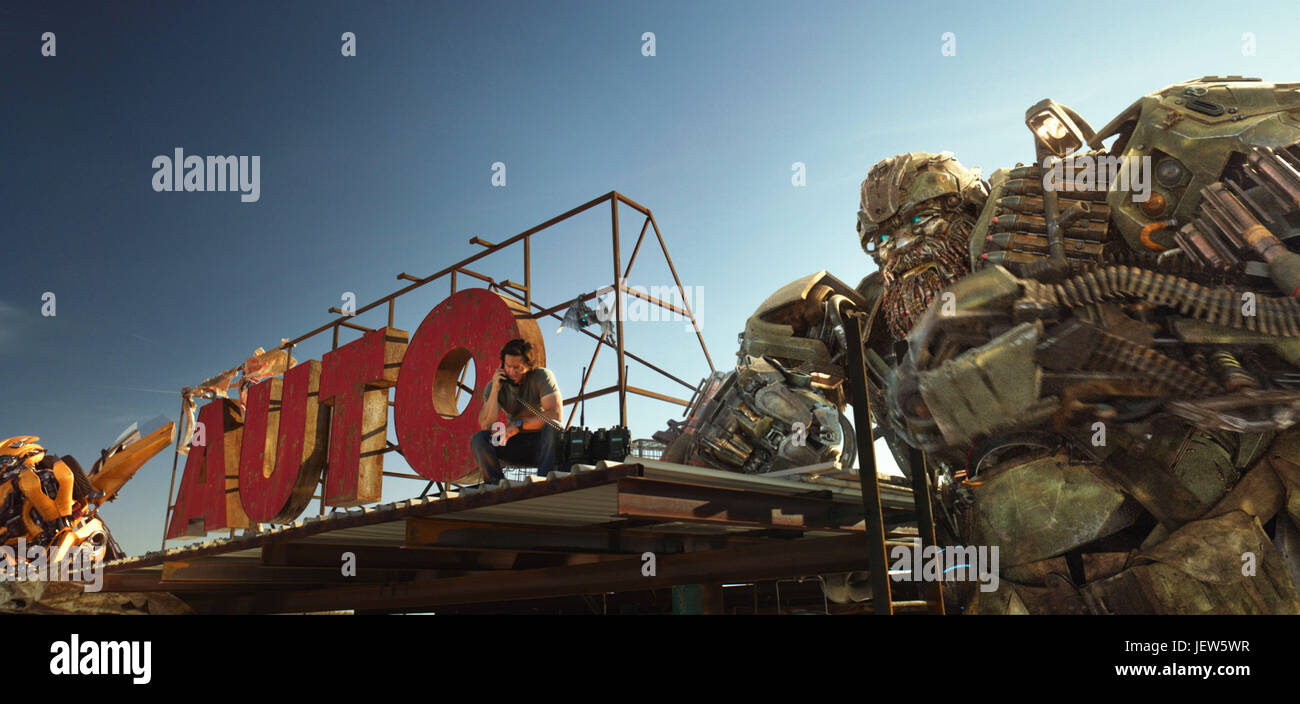 TRANSFORMERS: THE LAST KNIGHT, from left: Bumblebee, Mark Wahlberg ...