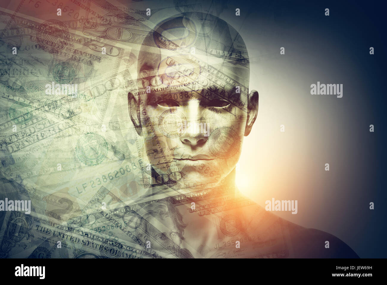 Generic human man face and dollars double exposure. Concept of money ...