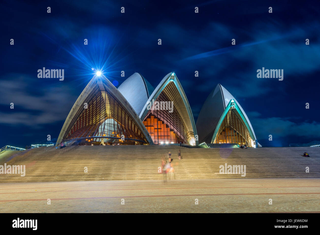 Sydney Opera house with staircase at night with moon, long exposure ...