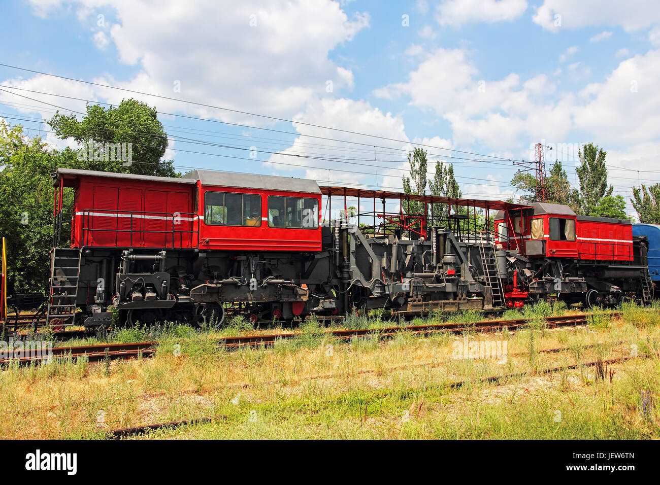 Railway track service car fixing and repairing the railroad in rural ...