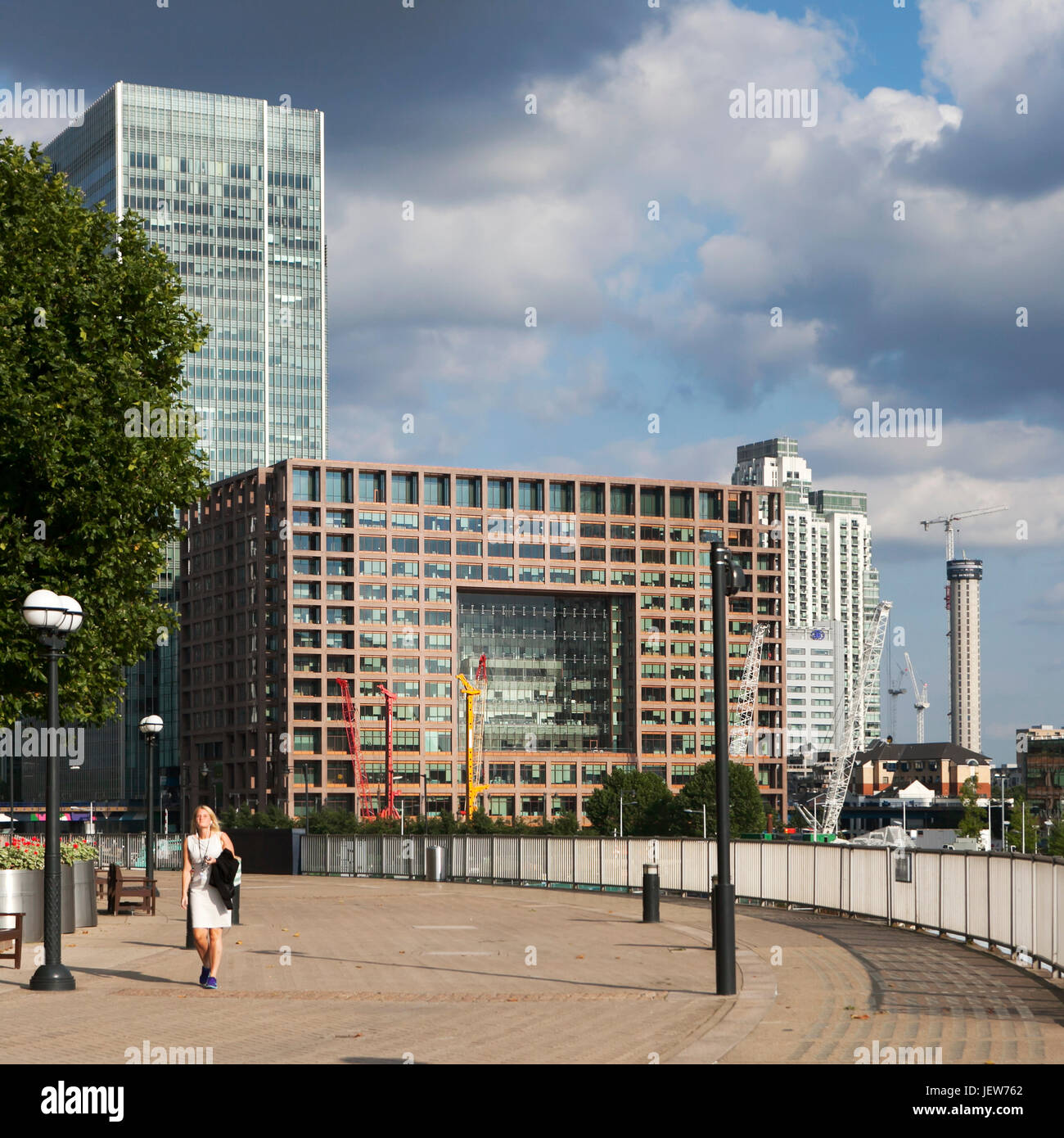 LONDON, ENGLAND - JULY 12, 2017Canary Wharf Middle Dock and Docklands ...