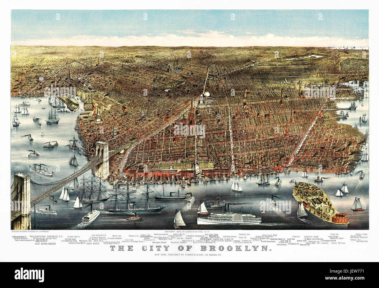 Old aerial view of Brooklyn, New York. By Parsons and Charles, Ed ...