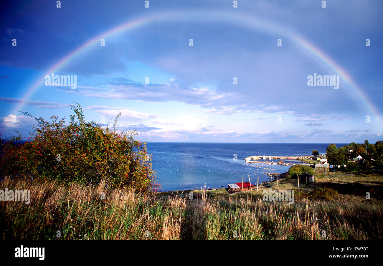 Rainbow over fishing village hi-res stock photography and images - Alamy