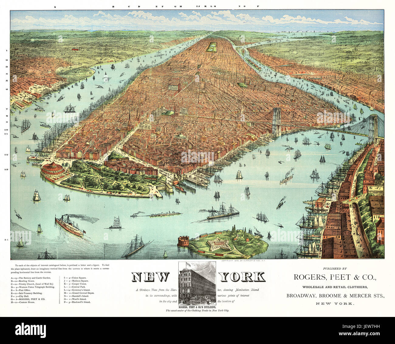 Old aerial view of New York, by Rogers, Peet & Co.. Currier & Yves, New ...
