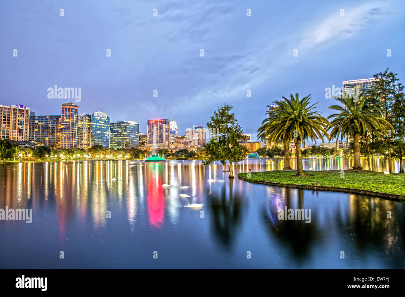 Downtown Orlando from Lake Eola Park at Night Stock Photo - Alamy
