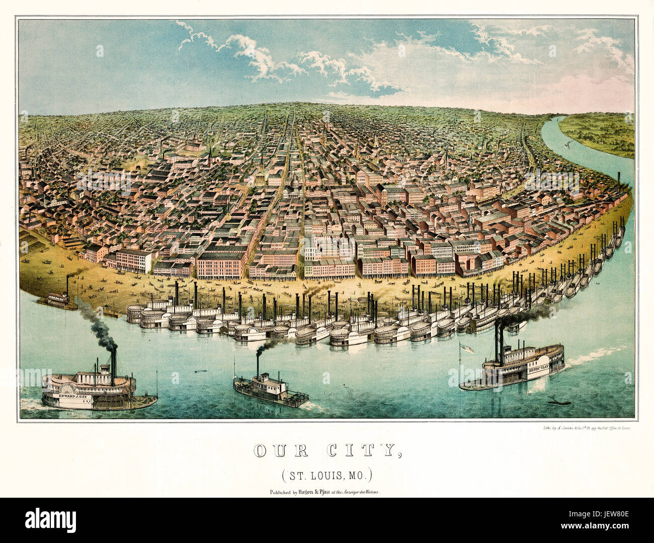 Old aerial view of Saint-Louis, Missouri. Created by Janicke & Co ...