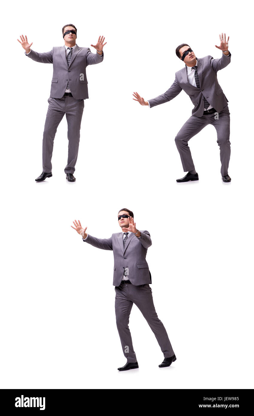 Blindfolded businessman isolated on white Stock Photo - Alamy