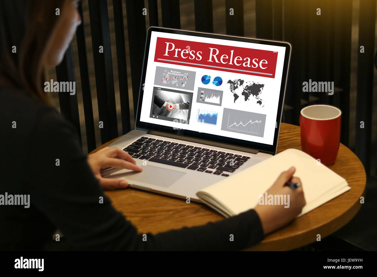 Press Release concept, Thoughtful male person looking computer Stock ...