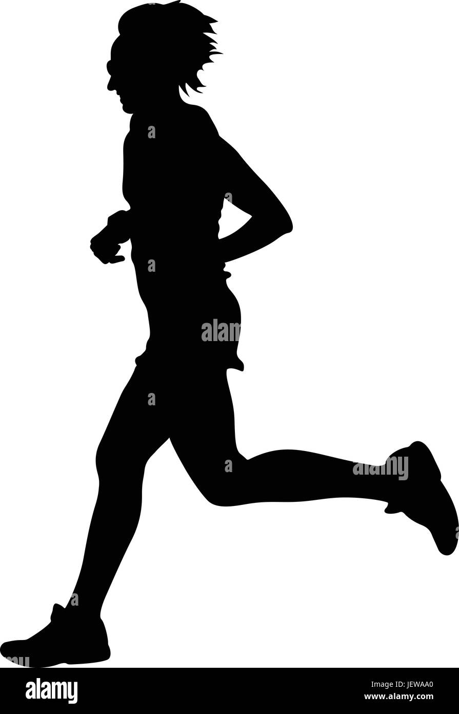 young woman runner running marathon in black silhouette Stock Vector ...