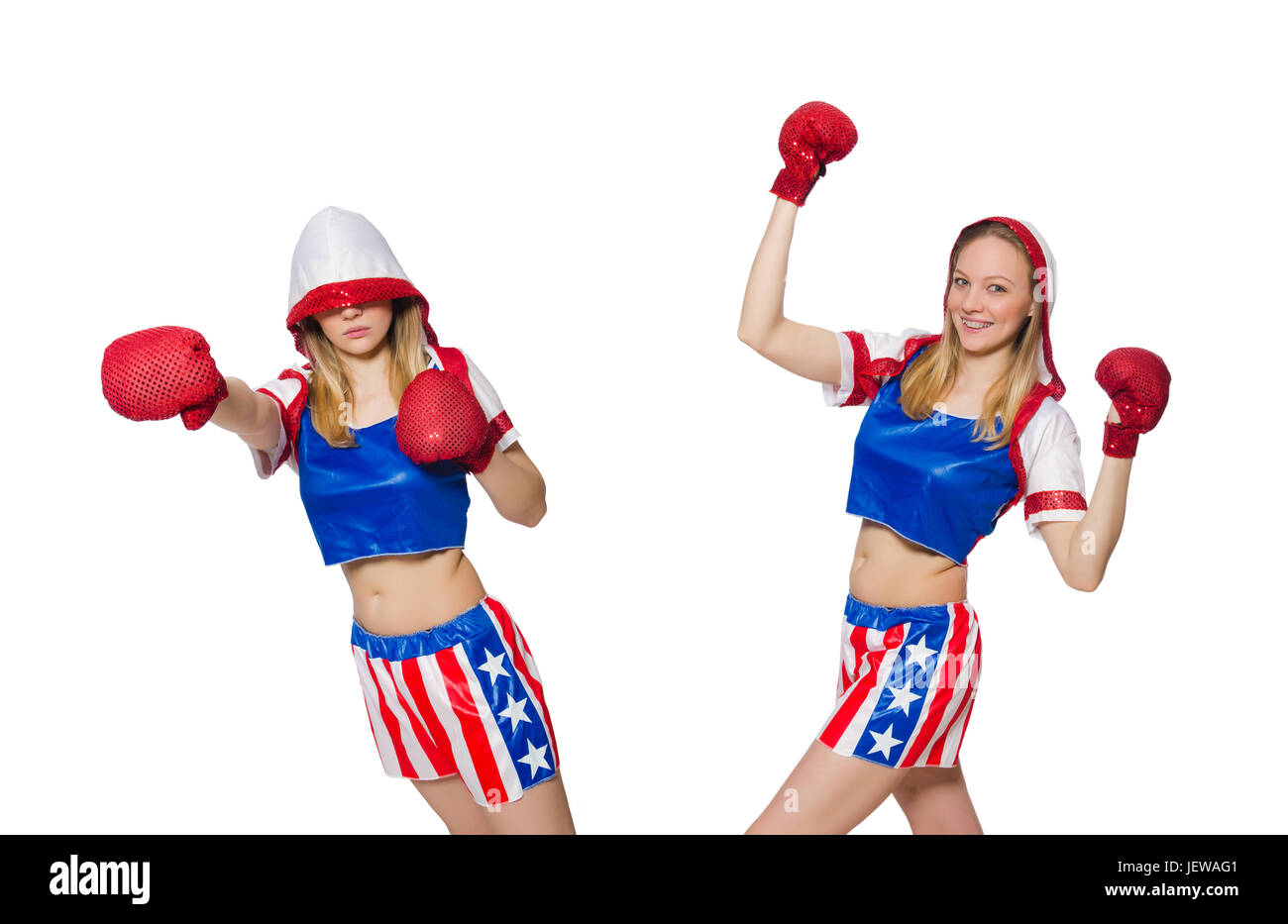 Female boxer isolated on the white background Stock Photo - Alamy