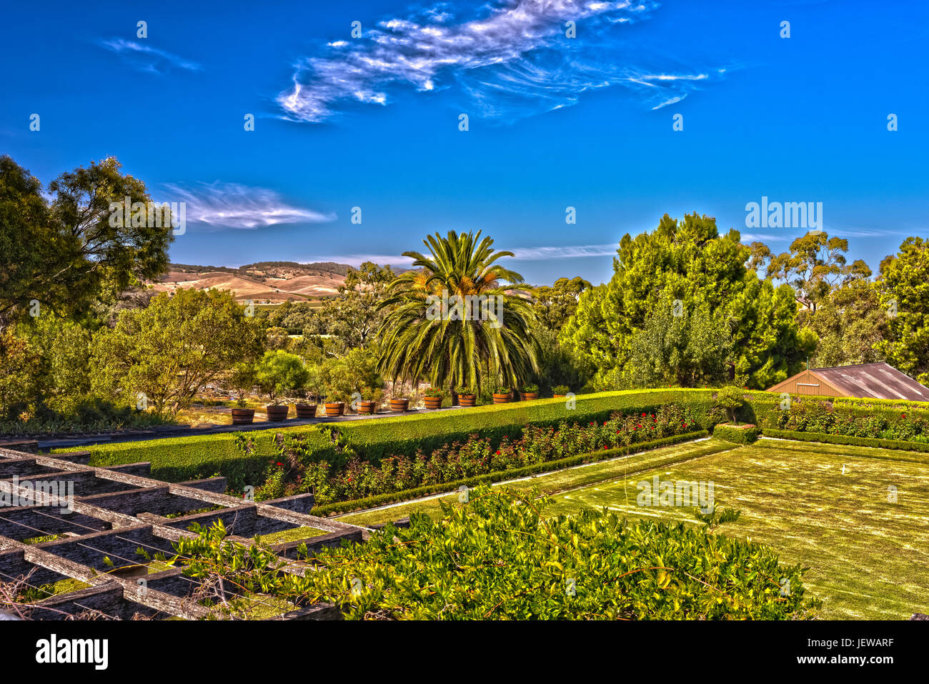 Looking out across the beautiful gardens of Chateau Tanunda in Barossa ...