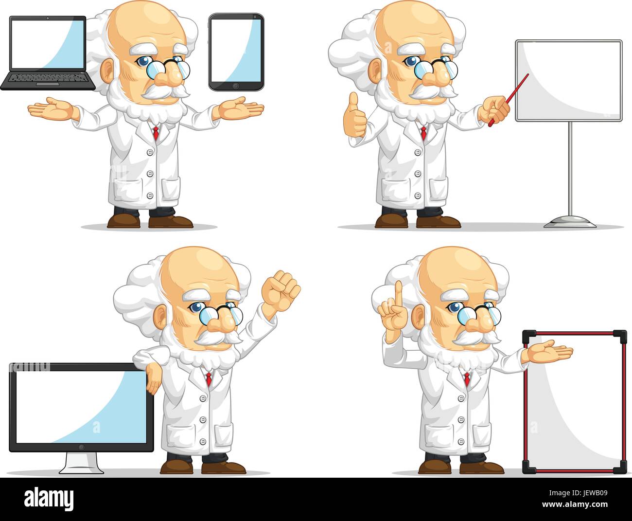 coat, cartoon, vector, professor, old, inventor, scientist, mascot ...