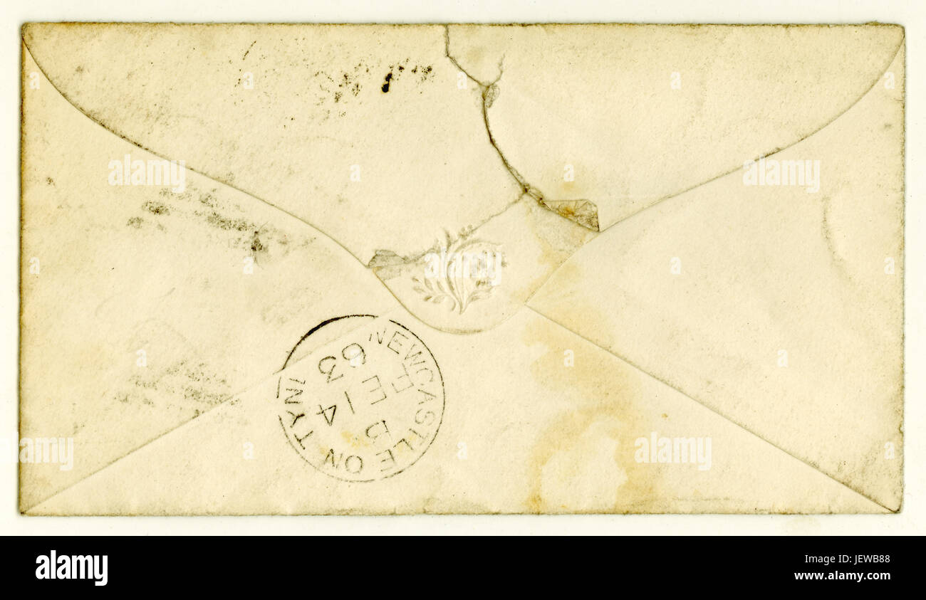 Reverse of Victorian envelope for letter posted February 1863 Stock ...