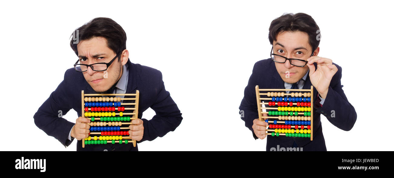 Funny businessman with abacus isolated on the white Stock Photo - Alamy