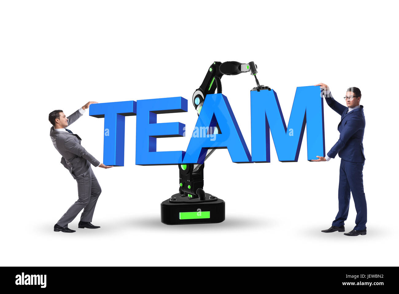 Teamwork concept with businessman and robotic arm Stock Photo - Alamy