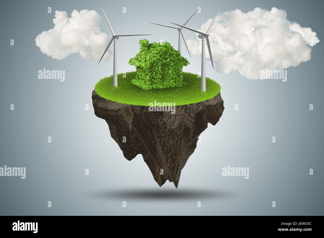 Flying floating island in green energy concept - 3d rendering Stock ...
