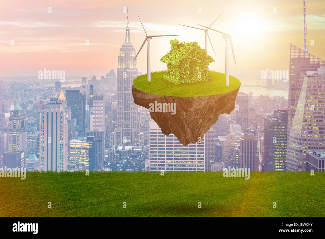 Flying floating island in green energy concept - 3d rendering Stock ...