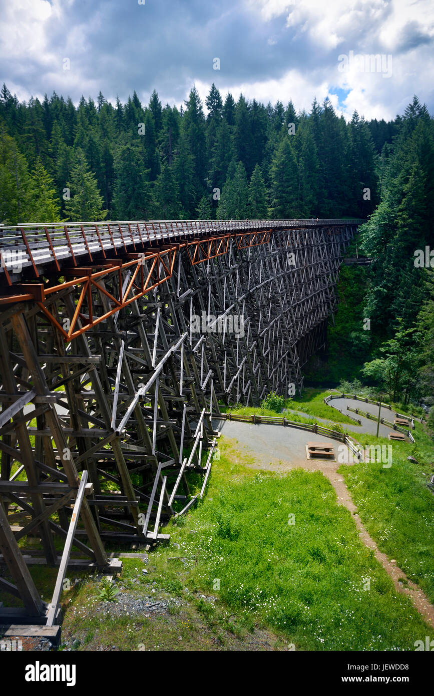 Kinsol Trestle wooden framework bridge over Koksilah river, summertime ...