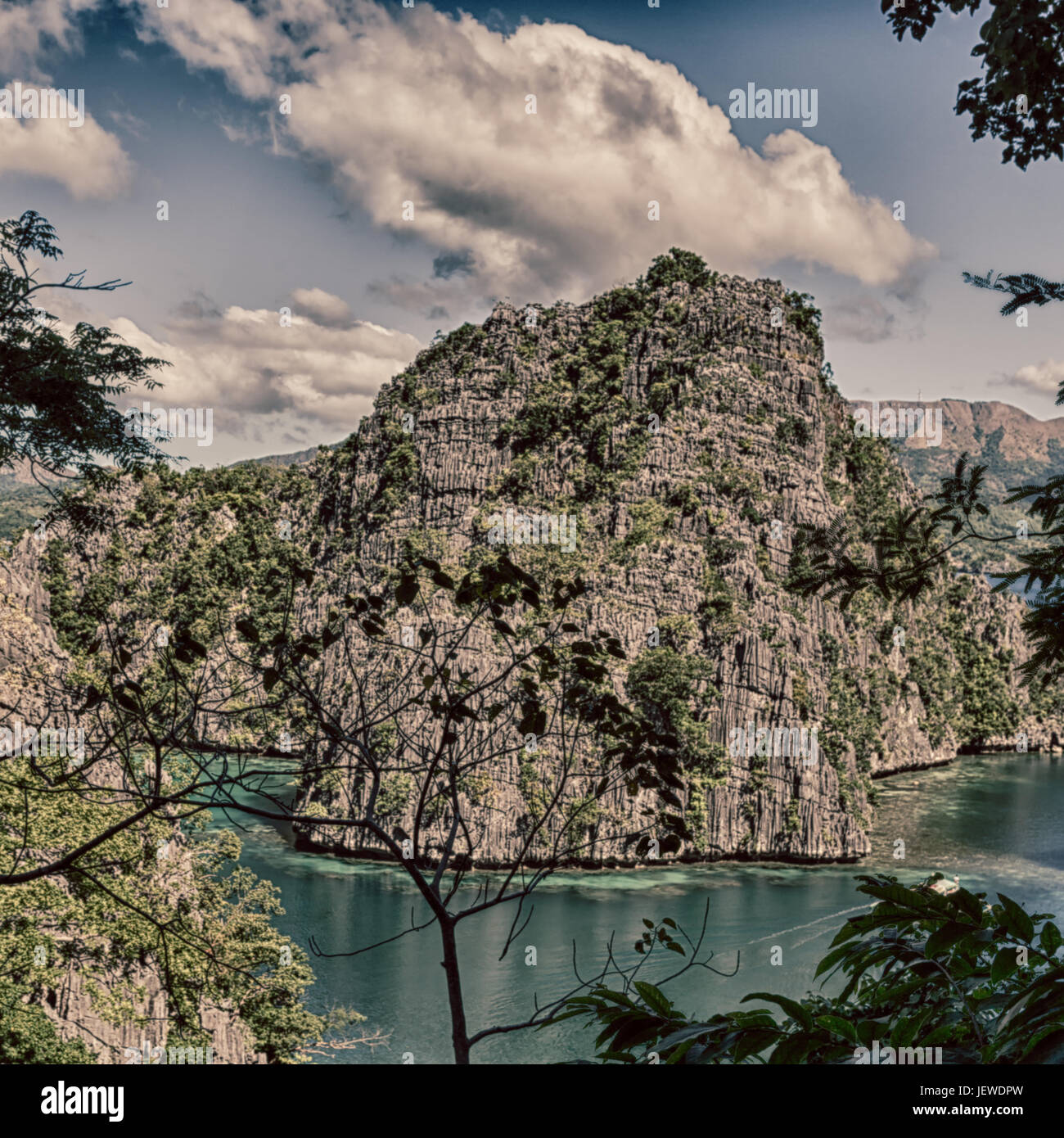 in philippines view from a cliff of the beautiful paradise bay and ...