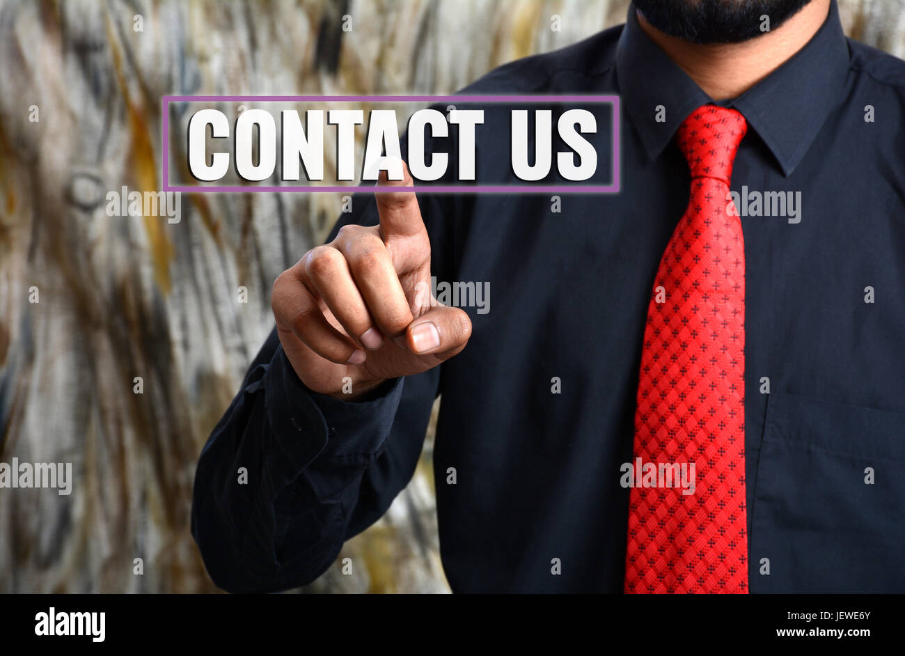 Business man pointing to Contact Us button on touch screen Stock Photo ...