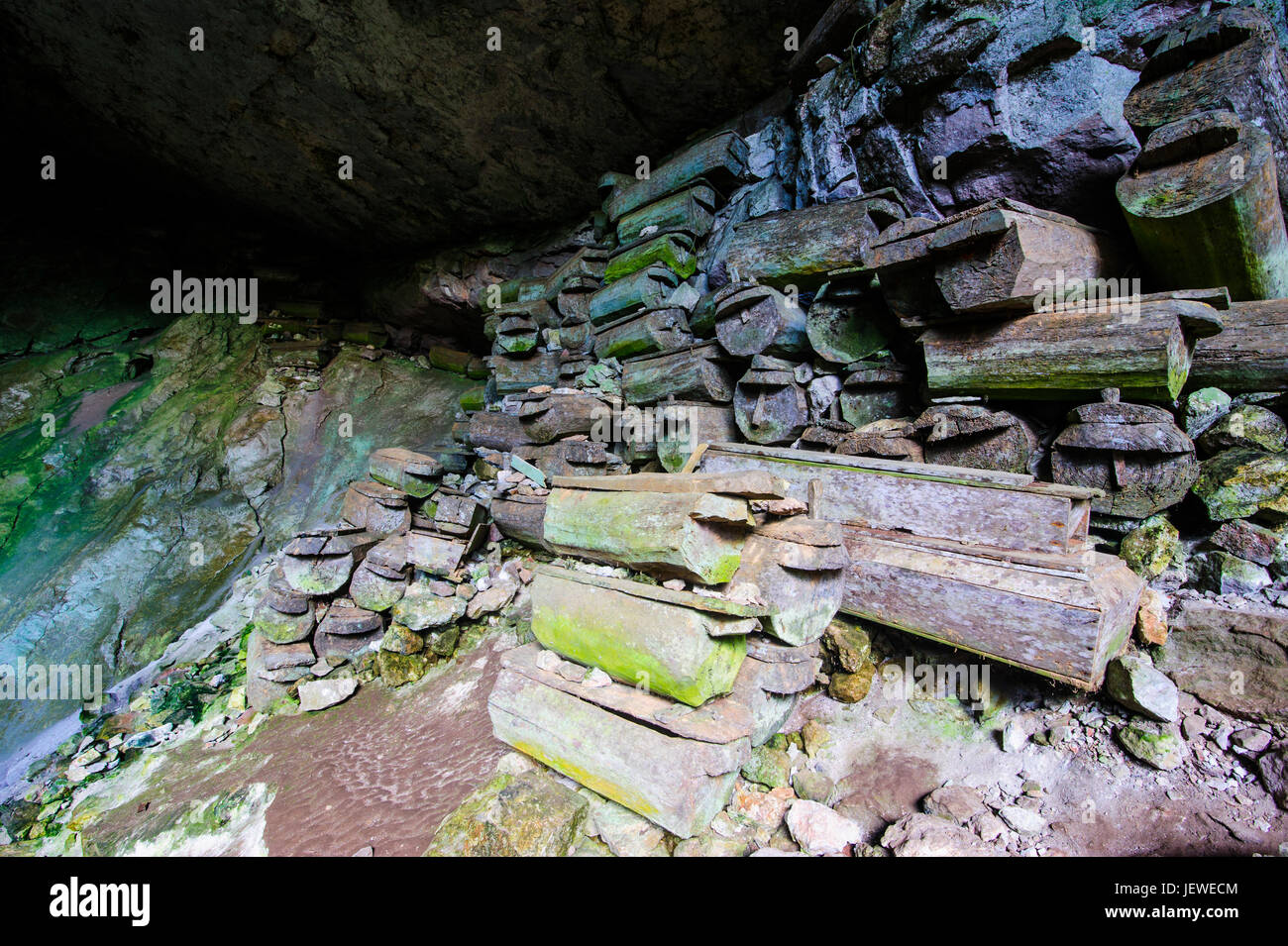 Old wooden coffins in the Sumaging cave, Sagada, Luzon, Philippines ...