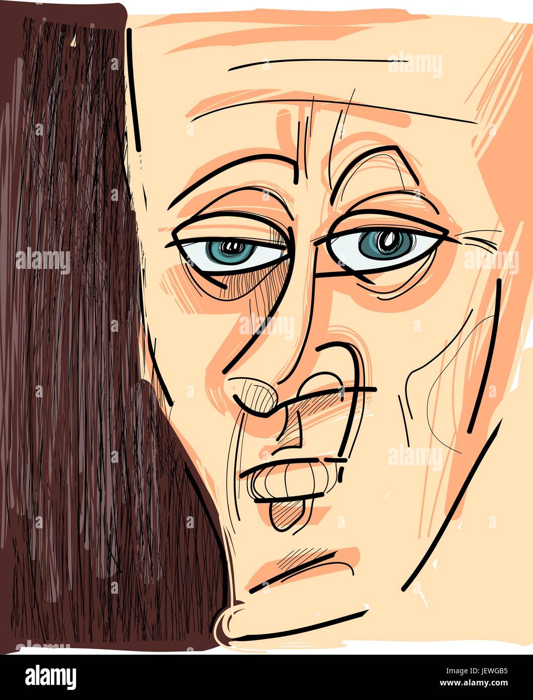 Cartoon Illustration Pensive Man Looking Stock Photos & Cartoon ...