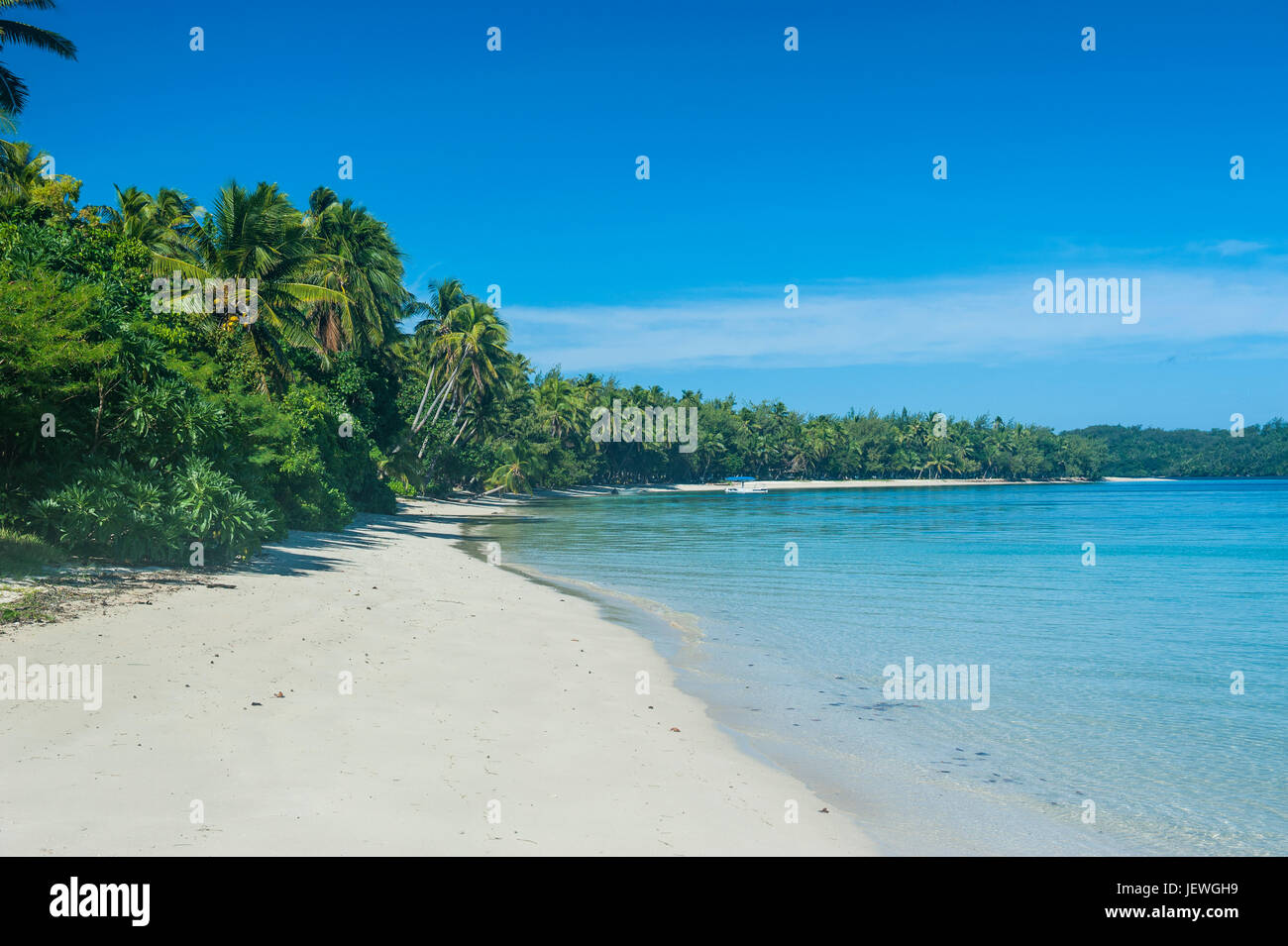 White sand beach and turquoise water at the Nanuya Lailai island, the ...