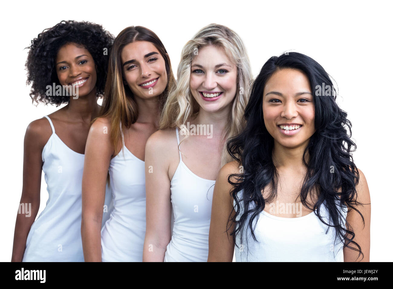 Multiethnic women standing in a line Stock Photo - Alamy