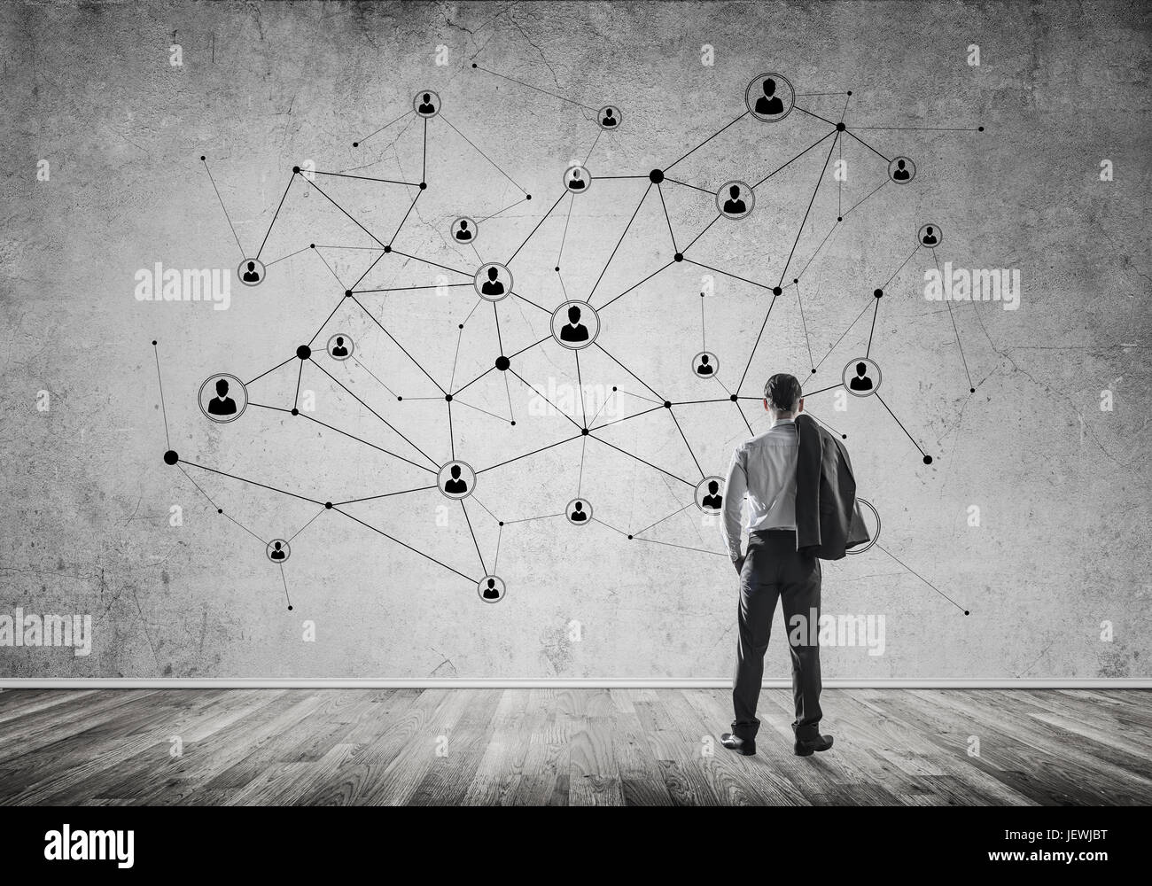 Connection lines drawn on concrete wall as symbol for networking Stock ...