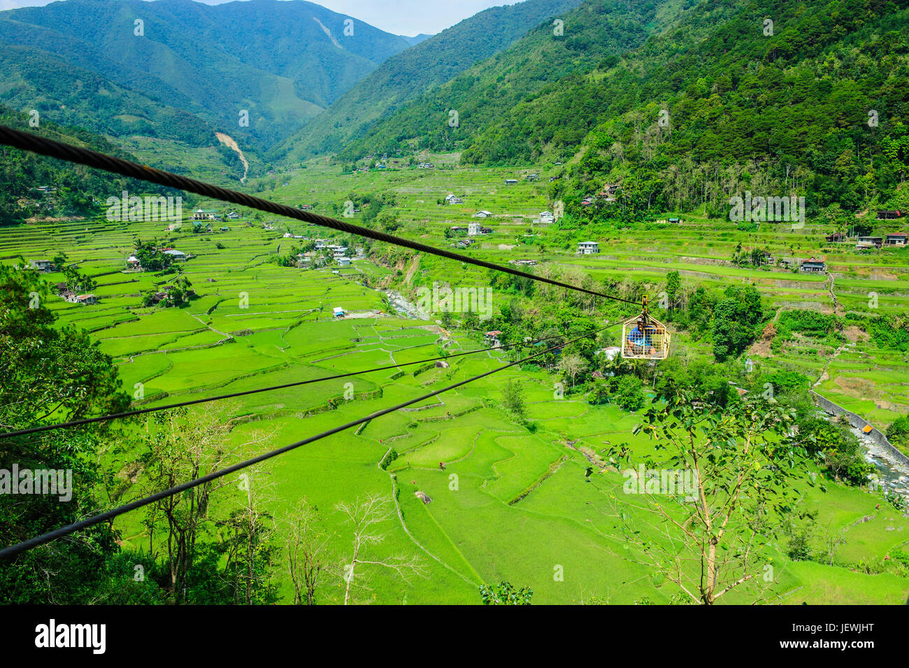 Cargo lift transporting people across the Hapao rice terraces part of ...
