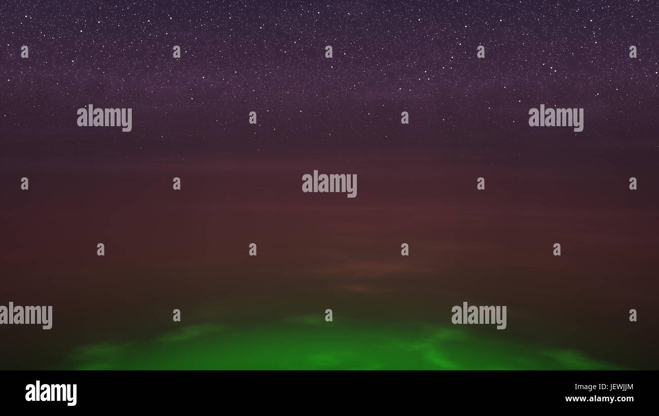 mysterious exotic glowing green alien planet under a starry sky Stock ...