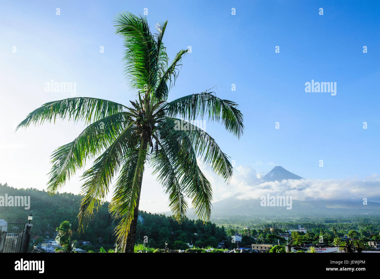 View from the Daraga church on the volcano Mount Mayon, Legaspi ...