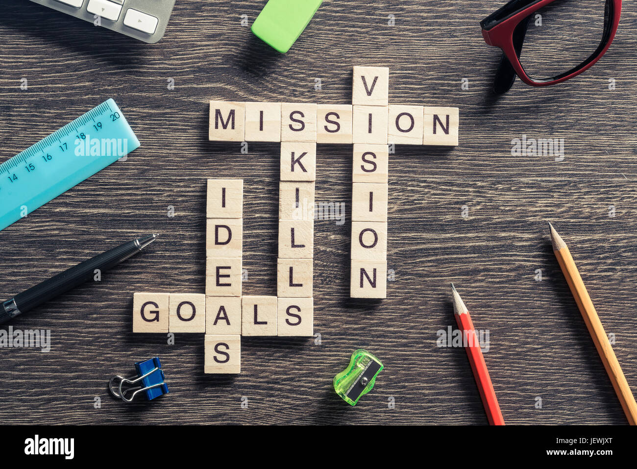 Conceptual business keywords on table with elements of game maki Stock ...